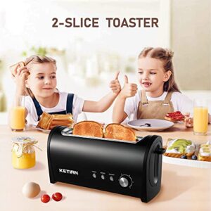 Long Slot Toaster, KETIAN 2 Slice 1.65'' Extra Wide Slot Stainless Steel Toaster Single Slot Slim Bread Toasters,Reheat Defrost Cancel Functions,6 Shade Settings,Removable Crumb Tray,Matte Black