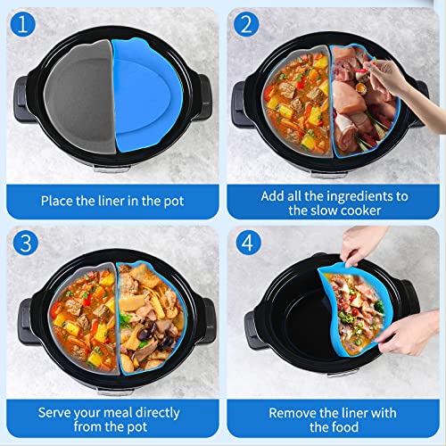 Slow Cooker Liners for Crockpot Crock Pot 6-8 QT, Reusable Silicone Slow Cooker Divider Liner large Size for 6-8 Quart Oval Slow Cooker,Crock Pot Divider Insert, Dishwasher Safe, BPA Free(Blue +Red) (Blue +Gray)