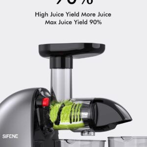 Slow Masticating Juicer Machines, SiFENE Cold Press Juicer for Fruit & Vegetable, 90% Juice Yield Maker Extractor with Soft/Hard Modes, Quiet Motor & Anti-Clog System, Easy to Clean