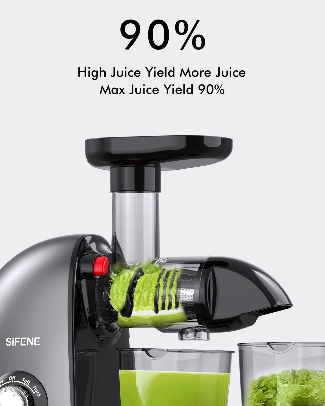 Slow Masticating Juicer Machines, SiFENE Cold Press Juicer for Fruit & Vegetable, 90% Juice Yield Maker Extractor with Soft/Hard Modes, Quiet Motor & Anti-Clog System, Easy to Clean