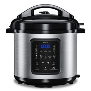 electric pressure cooker: 6 quart 9-in-1 multi-functional built-in 11 presets programs pressure pot, 10+ safety-features multi cooker, slow cooker, rice cooker, steamer, sauté, yogurt maker, warmer & sterilizer w/ measuring cup & stainless steel rack