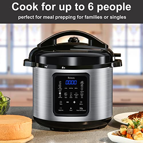 Electric Pressure Cooker: 6 Quart 9-in-1 Multi-Functional Built-in 11 Presets Programs Pressure Pot, 10+ Safety-Features Multi Cooker, Slow Cooker, Rice Cooker, Steamer, Sauté, Yogurt Maker, Warmer & Sterilizer w/ Measuring Cup & Stainless Steel Rack