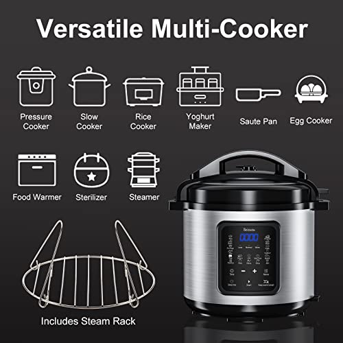 Electric Pressure Cooker: 6 Quart 9-in-1 Multi-Functional Built-in 11 Presets Programs Pressure Pot, 10+ Safety-Features Multi Cooker, Slow Cooker, Rice Cooker, Steamer, Sauté, Yogurt Maker, Warmer & Sterilizer w/ Measuring Cup & Stainless Steel Rack