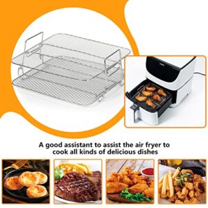 XIFEPFR Air Fryer Rack for COSORI Air Fryer 5.8Qt, 8 inch Square Double Stackable Racks, 304 Stainless Steel Multi-Layer Dehydrator Rack Air Fryer Accessories with Cooking Tongs Parchment Paper Liners