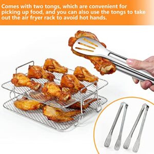 XIFEPFR Air Fryer Rack for COSORI Air Fryer 5.8Qt, 8 inch Square Double Stackable Racks, 304 Stainless Steel Multi-Layer Dehydrator Rack Air Fryer Accessories with Cooking Tongs Parchment Paper Liners