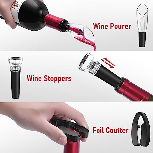 AIOVEN Electric Wine Opener with Charging Base, Automatic Electric Wine Bottle Corkscrew Opener Gift Set with 2-in-1 Aerator & Pourer, Foil Cutter, 2 Vacuum Stoppers, Rechargeable