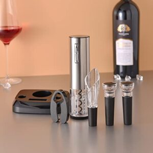 AIOVEN Electric Wine Opener with Charging Base, Automatic Electric Wine Bottle Corkscrew Opener Gift Set with 2-in-1 Aerator & Pourer, Foil Cutter, 2 Vacuum Stoppers, Rechargeable