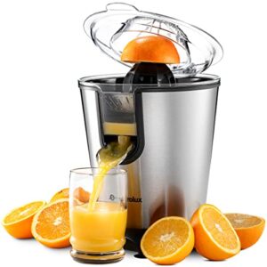 eurolux electric citrus juicer squeezer, for orange, lemon, grapefruit, with 160 watts of power, brushed stainless steel