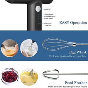 Cordless Electric Whisk - Hand Mixer Portable Handheld Electric Mixer with 3-speed Self-Control, 304 Stainless Steel Beaters & Balloon Whisk, for Whipping, Mixing,Pudding, Cookies, Cakes, Batters