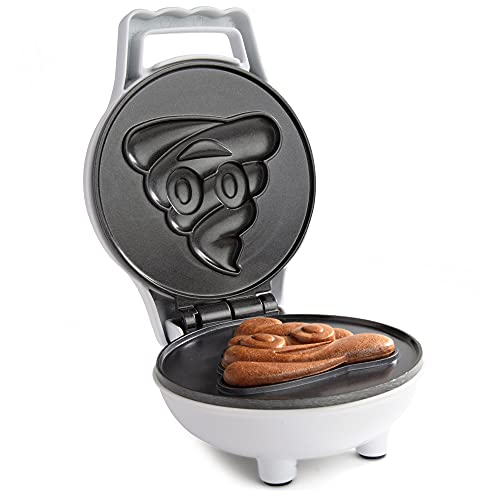 Poop Emoji Mini Waffle Maker - Make Breakfast Fun for Kids with Cute Smiley Face Design, 4 Inch Waffler Iron Makes Poop Shaped Pan Cakes or Waffles, Electric Non Stick Breakfast Appliance, Funny Gift