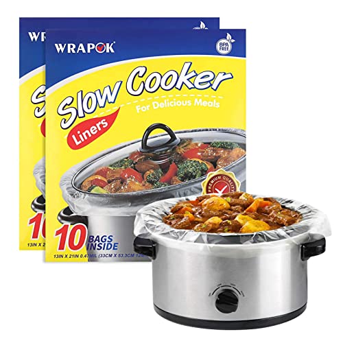 WRAPOK Slow Cooker Liners Cooking Bags BPA Free for Oval or Round Pot, Large Size 13 x 21 Inch, Fits 3 to 8.5 Quarts - 2 Pack (20 Bags Total)