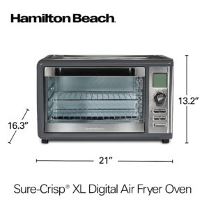 Hamilton Beach Countertop Air Fryer Oven with Sure-Crisp Technology, XL Capacity for 2 12” Pizzas, Two 9” x 13” Pans and 4 Rack Positions, Digital Controls, Grey (31390)