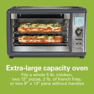 Hamilton Beach Countertop Air Fryer Oven with Sure-Crisp Technology, XL Capacity for 2 12” Pizzas, Two 9” x 13” Pans and 4 Rack Positions, Digital Controls, Grey (31390)