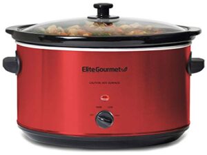 elite gourmet mst-900rxt# electric ceramic xl jumbo slow cooker, adjustable temp, entrees, sauces, stews & dips, dishwasher safe glass lid & crock, 8.5qt, metallicred