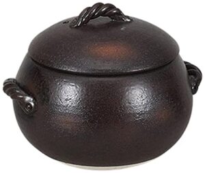 せともの本舗 set of 10 rice pot, black round rice pot (medium), 5 cups (9.4 x 8.3 x 6.9 inches (24 x 21 x 17.5 cm)), direct fire, restaurant, commercial use, tableware