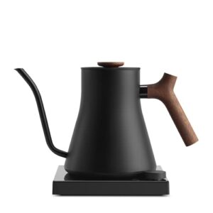 fellow stagg ekg pro studio electric gooseneck kettle - pour-over coffee and tea pot, stainless steel, quick heating, matte black with walnut wood handle, 0.9 liter