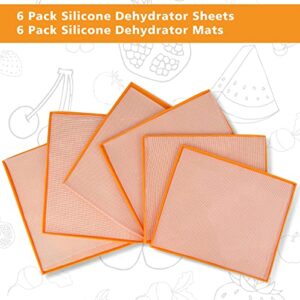 6PCS Silicone Dehydrator Sheets,Fruit Leather Silicone Dehydrator Mats with Edge Compatible with Cosori CP267-FD, Non-Stick Food Dehydrator Mats for Fruits Meat Vegetables Herbs (Orange 6 Packs)