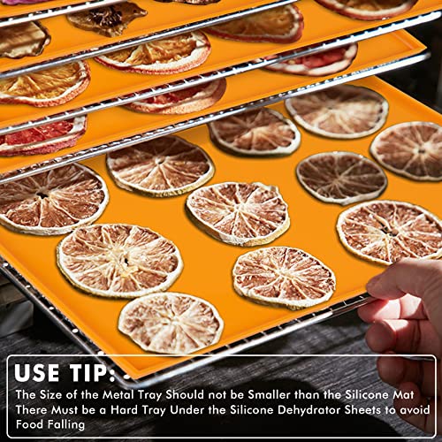 6PCS Silicone Dehydrator Sheets,Fruit Leather Silicone Dehydrator Mats with Edge Compatible with Cosori CP267-FD, Non-Stick Food Dehydrator Mats for Fruits Meat Vegetables Herbs (Orange 6 Packs)