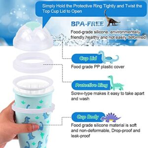 New Cartoon Dinosaur Slushy Cup, Quick Frozen Magic Slushie Maker Cup, Double Layers Slushie Cup with Cup Brush Straw and Spoon, DIY Homemade Squeeze Slushy Maker Cup for Drinks Juices and Milk