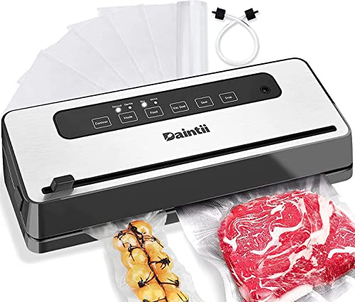 Food Vacuum Sealer Machine - Daintii Compact Pro Food Sealer for Dry & Frozen Freshness Preservation & Sous-Vide Cooking, Include User-friendly Starter Kit, Stainless Steel (Silver)