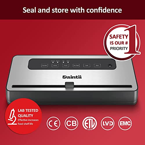 Food Vacuum Sealer Machine - Daintii Compact Pro Food Sealer for Dry & Frozen Freshness Preservation & Sous-Vide Cooking, Include User-friendly Starter Kit, Stainless Steel (Silver)