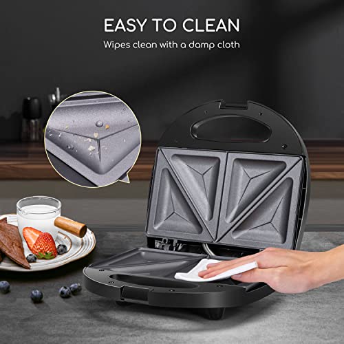 Aigostar 2in1 Sandwich Maker Panini Press Grill with Nonstick Plates, Double-Sided Heating Electric Sandwich Press Grill, Breakfast Sandwich Toaster Grilled Cheese Maker Snacks with Easy Cut Edges