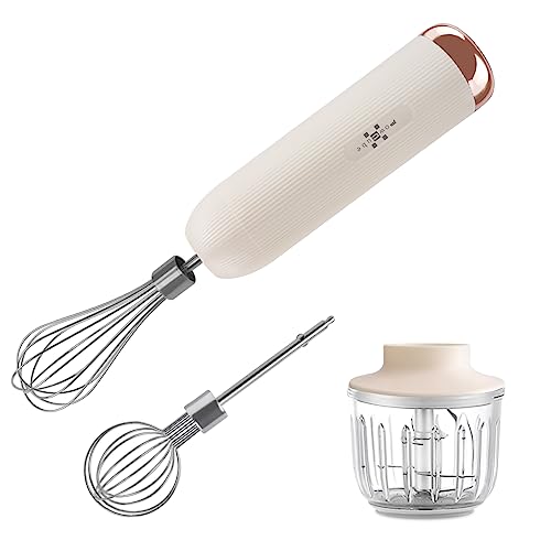 Electric Hand Mixer with 2 Whisks for Cooking Baking Supplies 4-Speed, Rechargeable Portable and Cordless Mini Food Processor for Baby Food Blender Puree & Meat,Ginger,Chili,Onion and Garlic Chopper