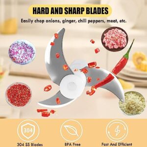 Electric Hand Mixer with 2 Whisks for Cooking Baking Supplies 4-Speed, Rechargeable Portable and Cordless Mini Food Processor for Baby Food Blender Puree & Meat,Ginger,Chili,Onion and Garlic Chopper