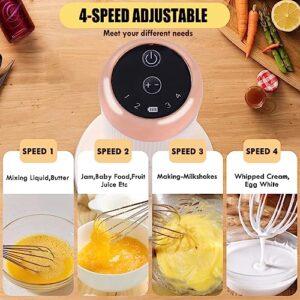 Electric Hand Mixer with 2 Whisks for Cooking Baking Supplies 4-Speed, Rechargeable Portable and Cordless Mini Food Processor for Baby Food Blender Puree & Meat,Ginger,Chili,Onion and Garlic Chopper