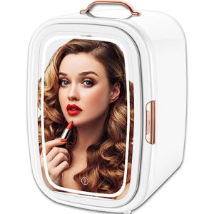 buxfmht 20l mini fridge, skincare fridge, makeup fridge with led mirror, ac/dc portable thermoelectric cooler and warmersmall fridge, eco & quiet mini refrigerator for bedroom, comestic storage