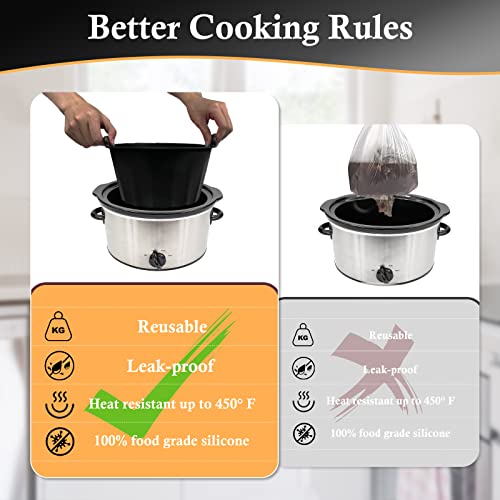 Kilrygh 4 QT Slow Cooker Liners, Silicone Crock Pot Liners fit Crock-Pot 4 Quart Oval Slow Cooker, Reusable Leakproof Silicone Crockpot Liner, Dishwasher Cleanable Crockpot Liner