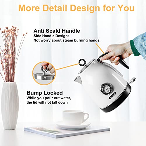 1.7L Electric Kettle Water Boiler with Thermometer for Boiling Water, 1500W Hot Water Heater with Temperature Gauge and Auto Shut Off, Boil Dry Protection, White