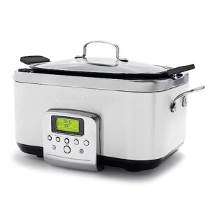 greenpan elite 8-in-1 programmable 6 quart electric slow cooker,dishwasher safe lid & removable crock, pfas-free healthy ceramic nonstick multi-cooker,sear, sauté/brown,steam basket,roast, cream white