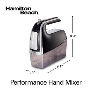 Hamilton Beach Electric Hand Mixer with Snap-On Case, Twisted Wire Beaters, Milkshake Rod, Dough Hook, Whisk, 6-Speed, Black