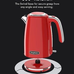 Electric Tea Kettles 1500W for Boiling Water, Longdeem Retro 1.7L Stainless Steel Hot Water Boiler with Automatic Shut Off & Boil-Dry Protection, BPA Free, Red