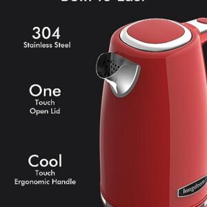 Electric Tea Kettles 1500W for Boiling Water, Longdeem Retro 1.7L Stainless Steel Hot Water Boiler with Automatic Shut Off & Boil-Dry Protection, BPA Free, Red