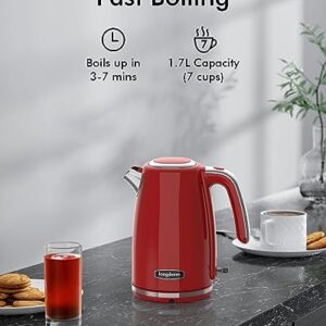 Electric Tea Kettles 1500W for Boiling Water, Longdeem Retro 1.7L Stainless Steel Hot Water Boiler with Automatic Shut Off & Boil-Dry Protection, BPA Free, Red