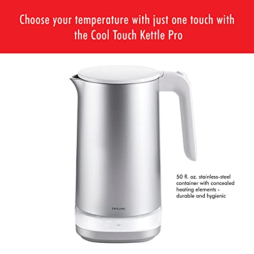 ZWILLING Enfinigy Cool Touch 1.5-Liter Electric Kettle Pro, Cordless Tea Kettle & Hot Water, Silver