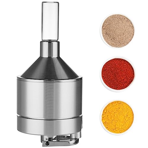 Homaisson Kitchen Spice Grinder, Pepper Grinder Set, Funnel Shape Metal Grinder with Storage Bottle, Spice Grinder Set Tool, Multifunctional Hand Mill for Fine Grinding, Silver