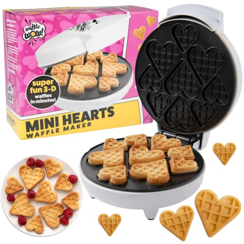 Mini Hearts Waffle Maker - Make 9 Heart Shaped Waffles or Pancakes w Electric Nonstick Waffler Iron- Unique Breakfast for Loved Ones Kids Adults, Fun Gift, Special Holiday Treat or for Summer Parties