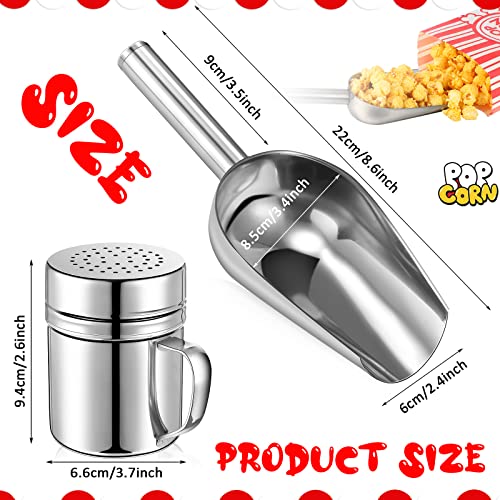 202 Pcs Popcorn Machine Supplies Set, 200 Pcs 2Oz Retro Style Disposable Oilproof Popcorn paper Bags Bulk with 304 Stainless Steel Popcorn Scoop, 304 Stainless Steel Season Salt Shaker with Handle Lid