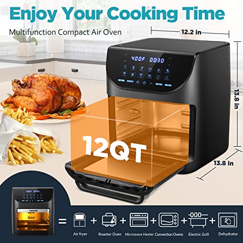 Air Fryer 12 QT Large Capacity 1700W Oilless Hot Air Fryers Oven Healthy Cooker with 10 Presets, Visible Cooking Window, LCD Touch Screen, 6 Dishwasher Safe Accessories