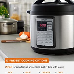 Commercial Chef Electric Pressure Cooker 6.3 Quarts, 24-Hour Preset Timer, Stainless Steel Interior with Safety Features