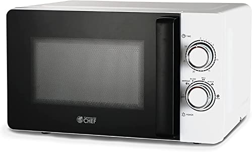 COMMERCIAL CHEF Small Microwave 0.7 Cu. Ft. Countertop Microwave with Mechanical Control, White Microwave with 6 Power Levels, Outstanding Portable Microwave with Convenient Pull Handle