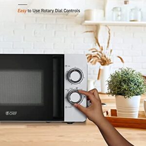 COMMERCIAL CHEF Small Microwave 0.7 Cu. Ft. Countertop Microwave with Mechanical Control, White Microwave with 6 Power Levels, Outstanding Portable Microwave with Convenient Pull Handle