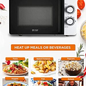 COMMERCIAL CHEF Small Microwave 0.7 Cu. Ft. Countertop Microwave with Mechanical Control, White Microwave with 6 Power Levels, Outstanding Portable Microwave with Convenient Pull Handle