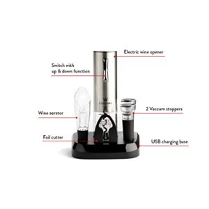 Premium Electric Wine Bottle Opener with Charging Base, Quality Italian Design, Wine Accessories Set, Corkscrew Opener, Display Charging Station, an Unique Gift for Wine Lovers