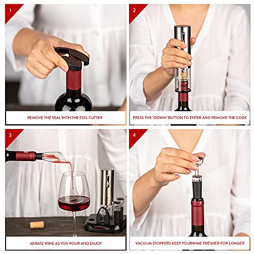 Premium Electric Wine Bottle Opener with Charging Base, Quality Italian Design, Wine Accessories Set, Corkscrew Opener, Display Charging Station, an Unique Gift for Wine Lovers