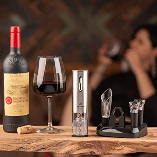 Premium Electric Wine Bottle Opener with Charging Base, Quality Italian Design, Wine Accessories Set, Corkscrew Opener, Display Charging Station, an Unique Gift for Wine Lovers