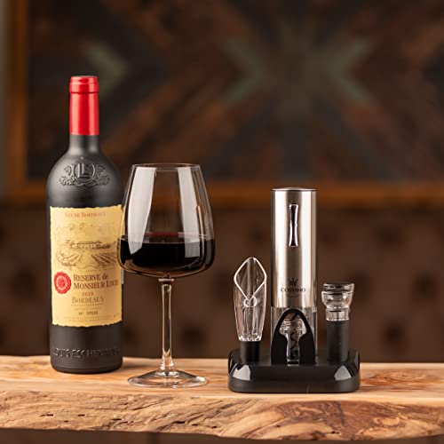 Premium Electric Wine Bottle Opener with Charging Base, Quality Italian Design, Wine Accessories Set, Corkscrew Opener, Display Charging Station, an Unique Gift for Wine Lovers